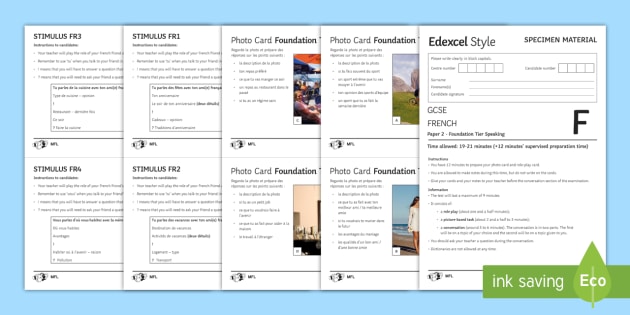 Edexcel Style French Speaking Specimen Paper 2: Foundation