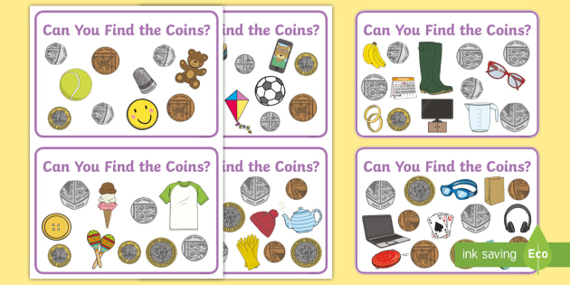 Find the Coins in a Mixed Group of Items Activity Cards