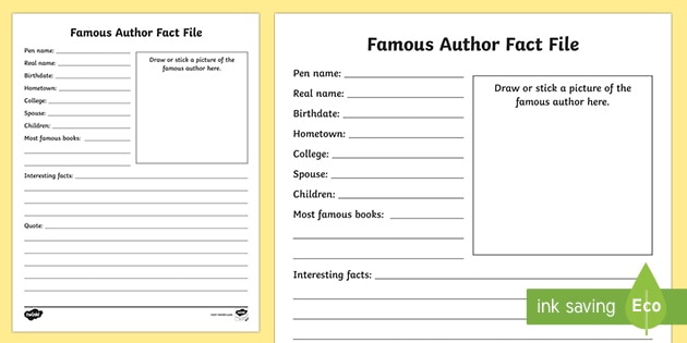 Famous Author Fact File Writing Template