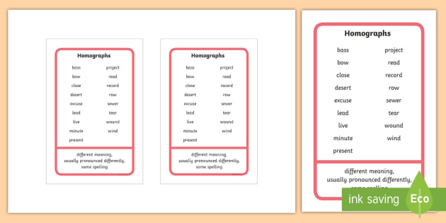 Homographs Tolsby/Fiestad Frame - Homographs Word Mat