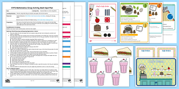EYFS Maths: Records Orders in the Cafe, Using Marks Group Activity Adult