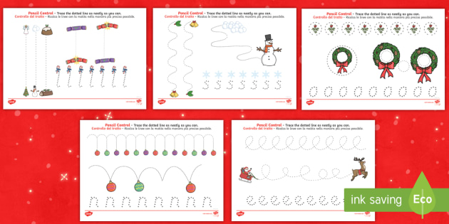 Christmas Pencil Control Worksheet / Worksheets Italian/English - Christmas