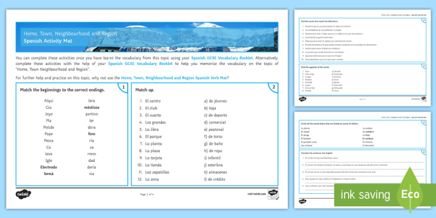 Home Town Neighbourhood and Region Activity Mat Spanish