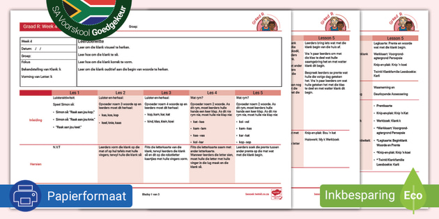 Klank K Lesplan Graad R Week 4 (teacher made)