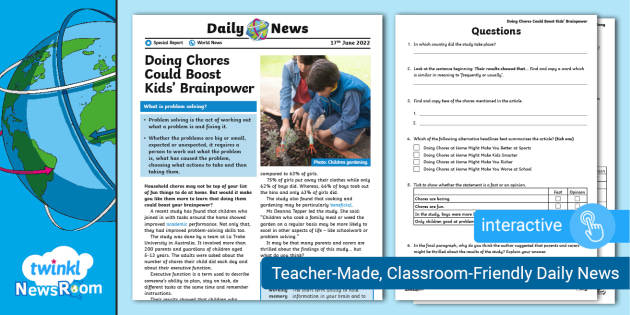 Interactive PDF: Daily NewsRoom Article - Doing Chores Could Boost Kids'
