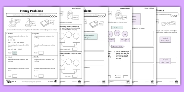 👉 Y4 Multiply and Divide Money Problems Differentiated Activity Sheets