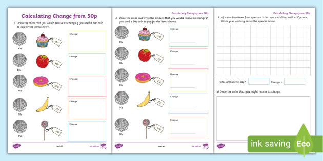 👉 Calculate Your Change from 50p Activity Sheet