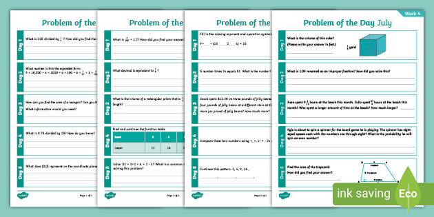 Fifth Grade Math Problem of the Day - July Activity