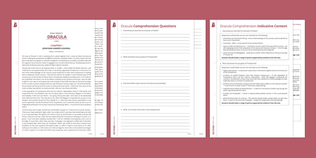 'Dracula' Comprehension Activity - Dracula, Bram Stoker, Gothic, Vampire