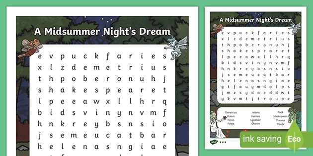 Word Search - A Midsummer Night's Dream for KS2