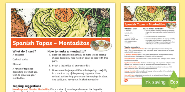Spanish Tapas: Montaditos Recipe for Children (teacher made)