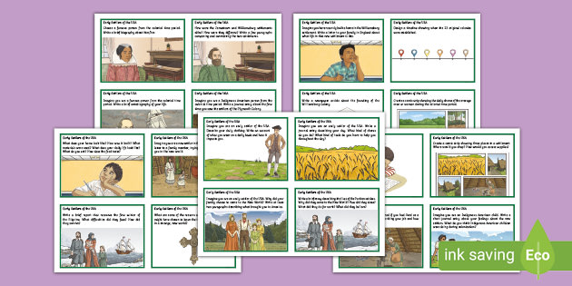 Early Settlers of the United States Writing Prompt Cards