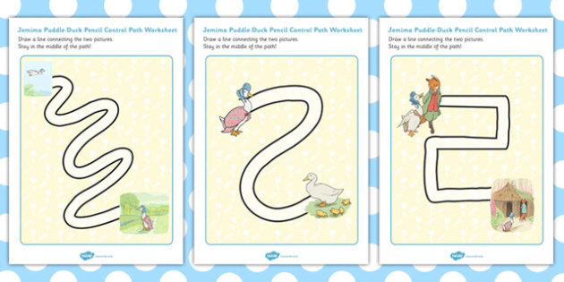 The Tale of Jemima Puddle Duck Pencil Control Path Worksheets