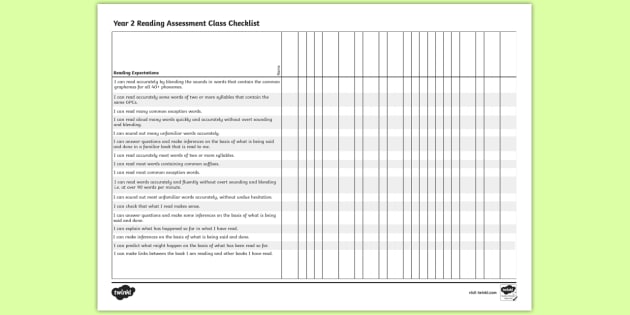 2014 National Curriculum Year 2 English Reading Assessment Class Checklist
