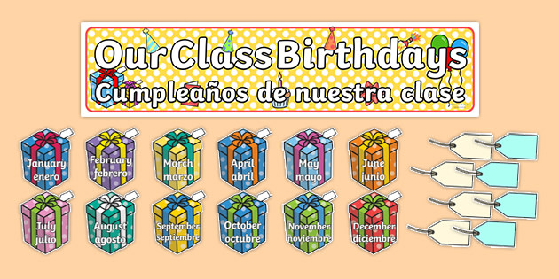 Editable Birthday Display Set Presents English/Spanish