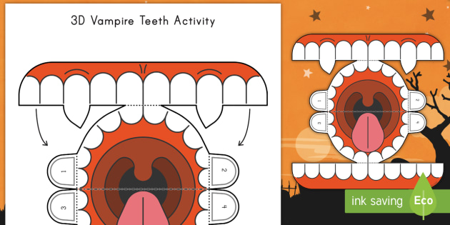 Simple 3D Halloween Vampire Teeth Paper Craft Activity