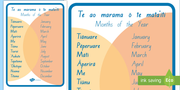 Cook Islands Months of the Year Bilingual Display Poster