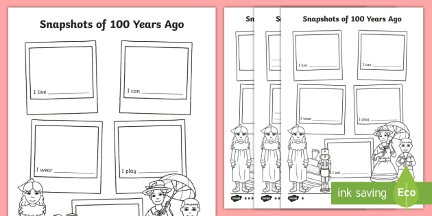 100 Days of School Snapshots of 100 Years Ago Differentiated Worksheet