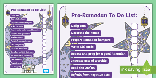 FREE! - Ramadan Checklist Chart - Primary Resources