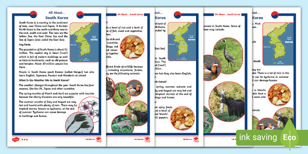 KS1 South Korea Differentiated Reading Comprehension