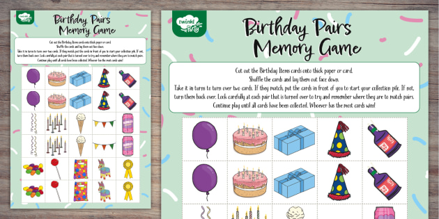 Birthday Pairs Memory Game | Twinkl Party (teacher made)