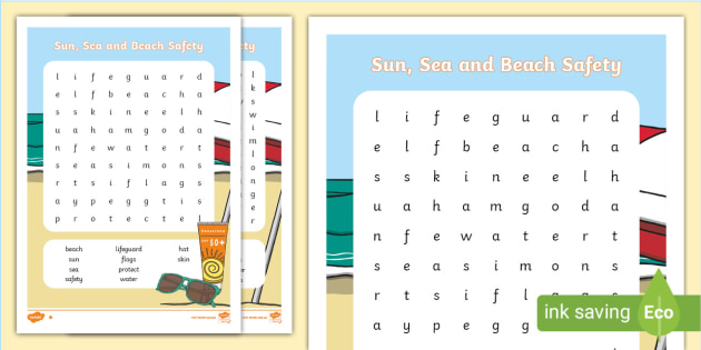 Sun, Sea and Beach Safety Word Search (teacher made)
