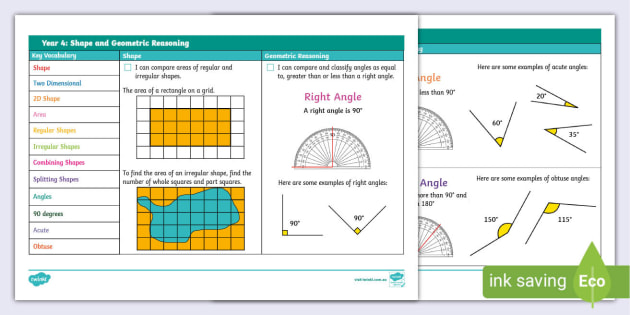 Yr 4 Shape and Geometric Reasoning Maths Knowledge Organiser