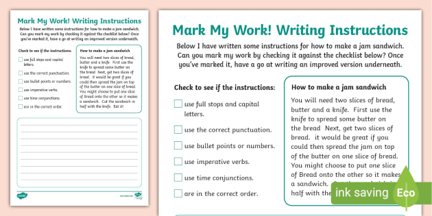 Mark My Work! Writing Instructions Activity,commands