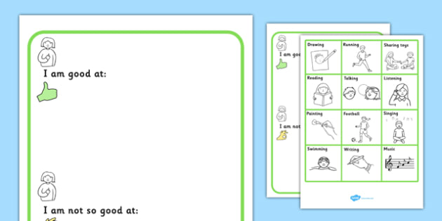 I Am Good At, I Am Not So Good At Worksheet With Symbols - SEN