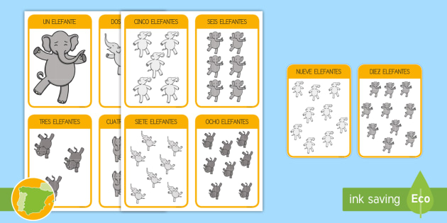 Tarjetas de cuento: Ordena (número y texto) 1-10 - Un elefante se ...