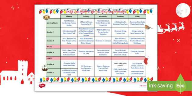 UKS2 Last Week of Term Christmas Activity Timetable