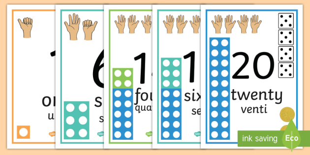 Visual Number Line Posters 0-20 English/Italian - Visual Numberline ...