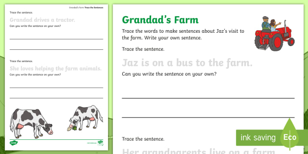 Grandad's Farm Trace and Copy Sentences Worksheet / Worksheet