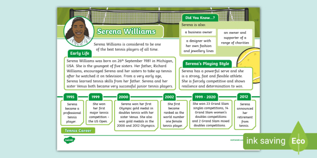 Serena Williams Fact File - KS1 (teacher made) - Twinkl