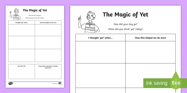 The Magic of Yet End of the Day Worksheet / Worksheet