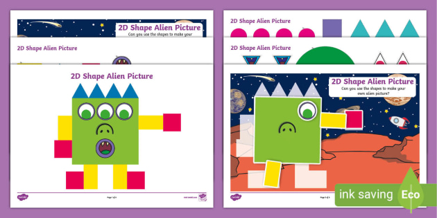 2D Shape Alien Cutting Skills Activity Space Maths Twinkl
