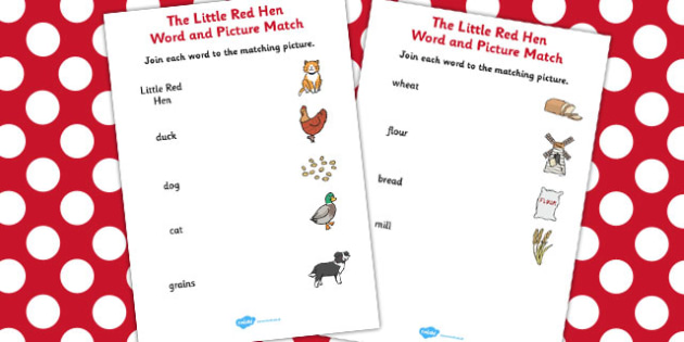 The Little Red Hen Word and Picture Match (teacher made)