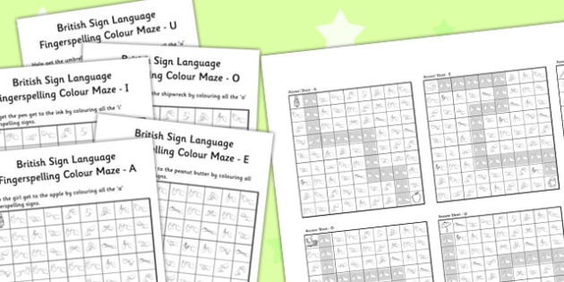 British Sign Language Left Handed Fingerspell Colour Maze Vowel