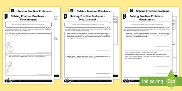 Solving Fraction Problems Measurement Differentiated Worksheet / Worksheets