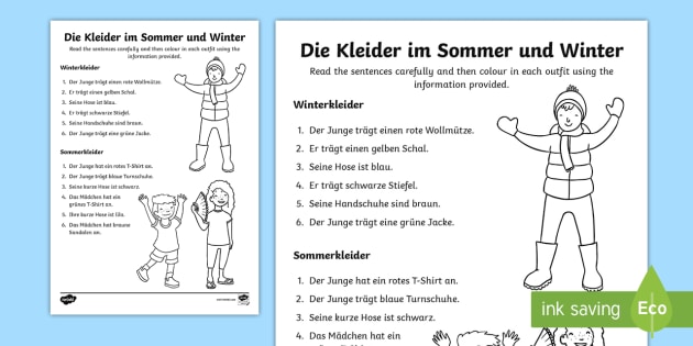 Clothes and Colours Read and Draw Worksheet / Activity Sheet