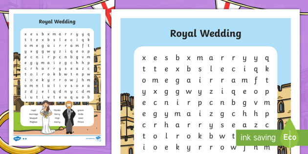 KS1 Royal Wedding Differentiated Word Search (teacher made)