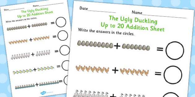 Ugly Duckling Up to 20 Addition Sheet (teacher made)