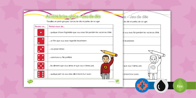 Back to School Icebreaker Dice Game French (teacher made)