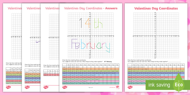 Valentine's Day Coordinates in the 4 Quadrants Maths Worksheets