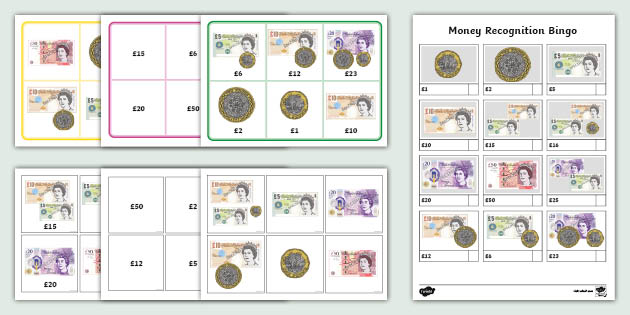 Money Recognition Pound Sterling Matching Bingo - Money Coin Recognition