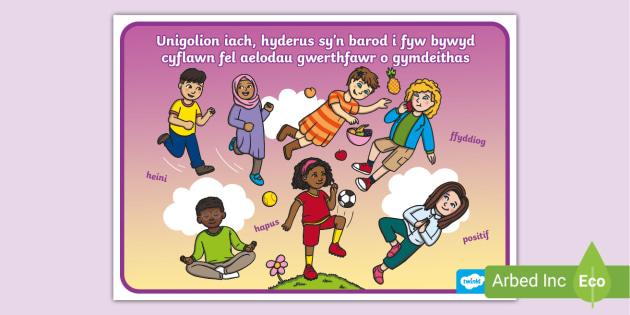 Y Pedwar Diben: Poster Arddangos Unigolion Iach, Hyderus