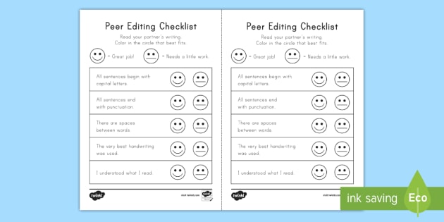 Peer Editing Checklist Worksheet / Worksheet - Peer Editing, Common Core