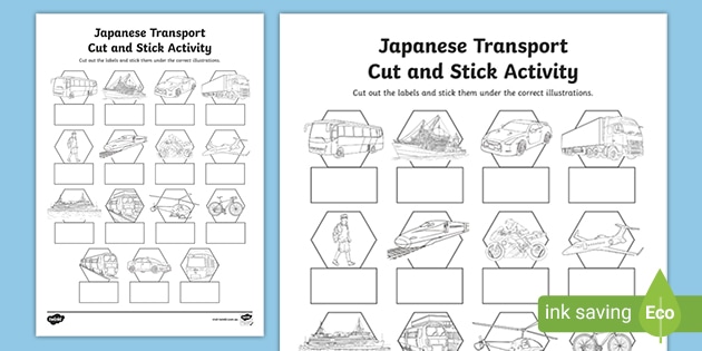Japanese Transport Cut and Stick Worksheet