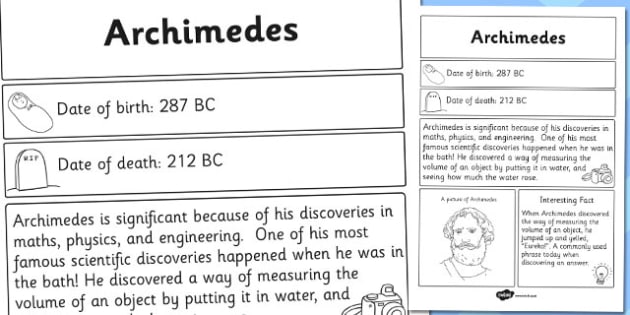 Archimedes Significant Individual Fact Sheet - archimedes, facts