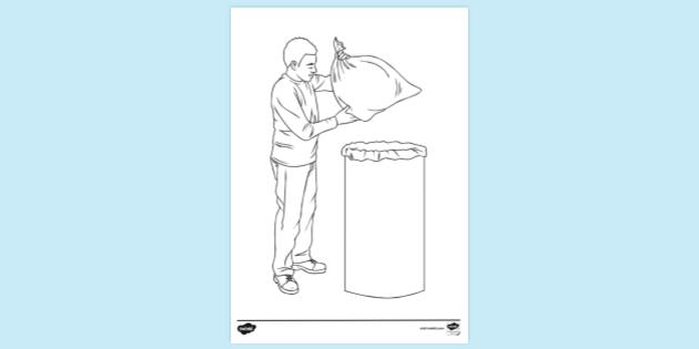 FREE! - Putting Rubbish in Bin Colouring Sheets | Colouring Pages